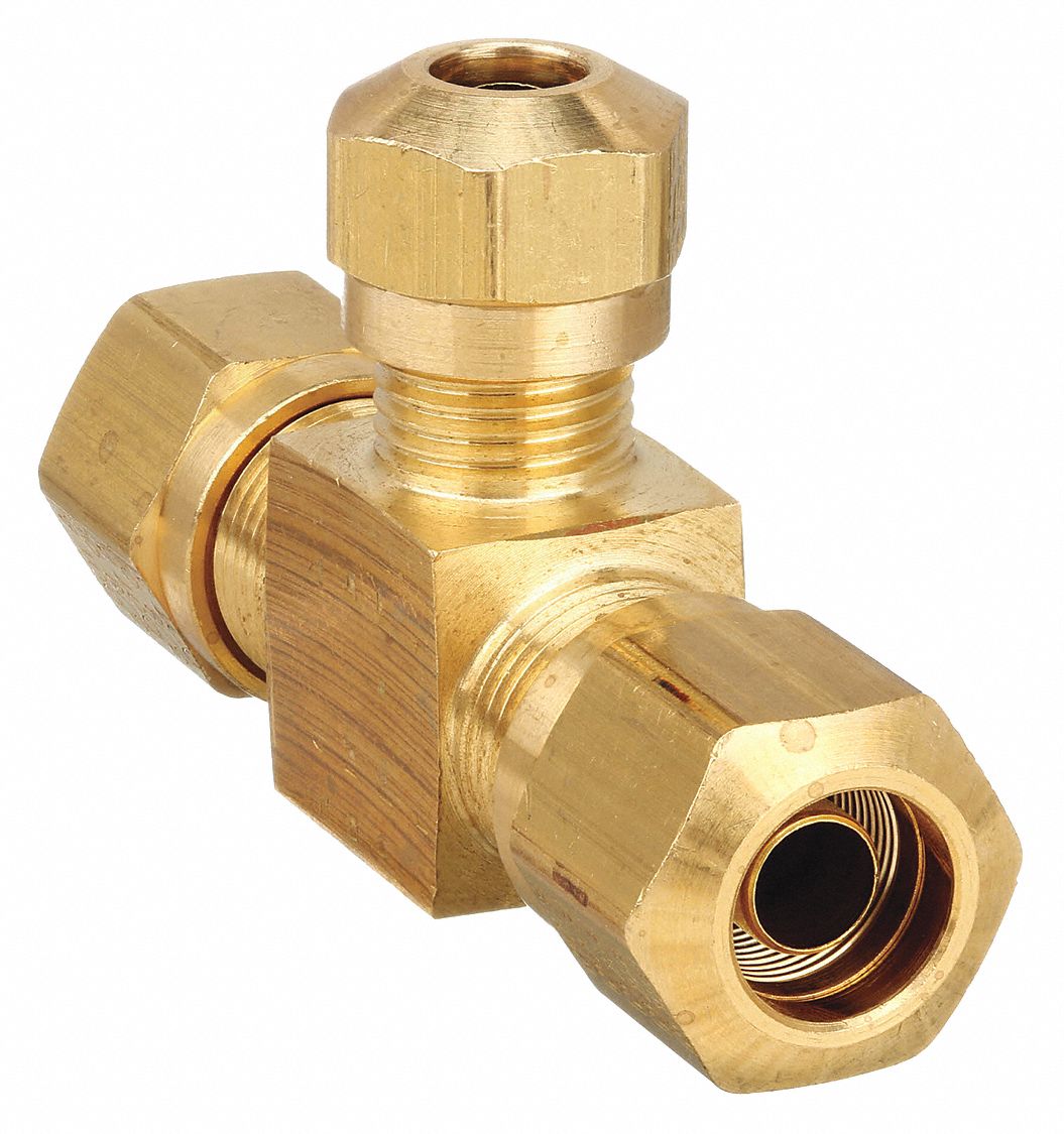 WEATHERHEAD, 3/8 in OD x 3/8 in OD x 1/4 in OD Fitting Size, Brass ...