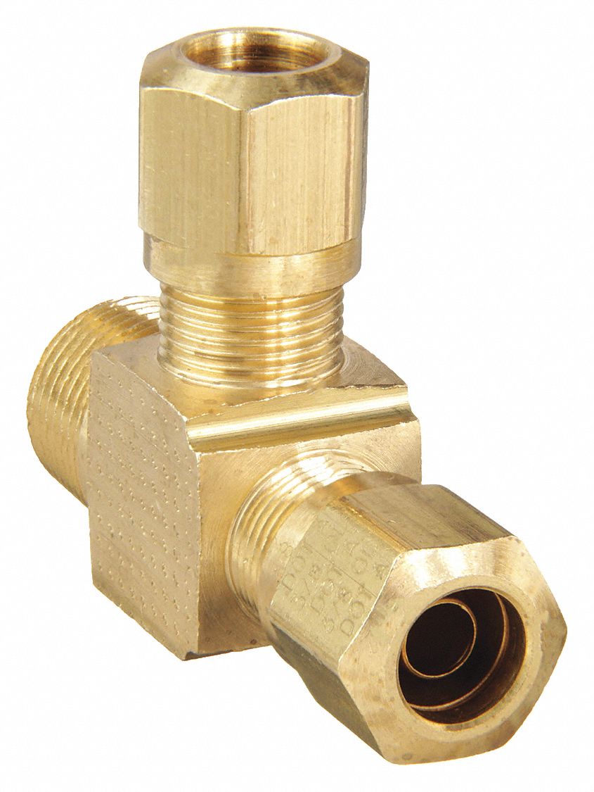 WEATHERHEAD, 3/8 in OD x 3/8 in OD x 3/8 in Pipe Fitting Size, Brass ...