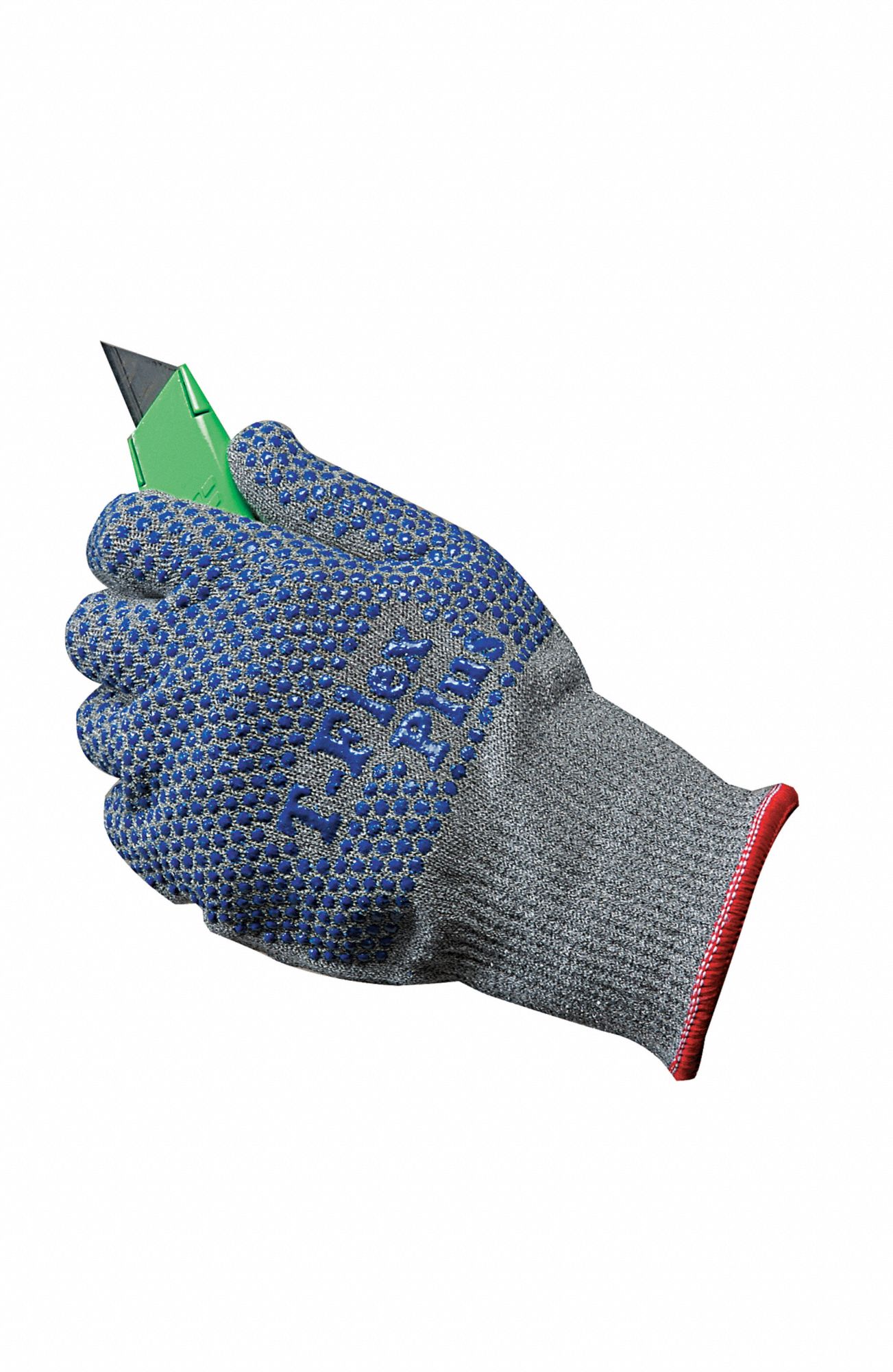 SHOWA Coated Glove: L ( 9 ), ANSI Cut Level A4, Full, Dotted, PVC, HPPE ( 13 ga ), Dotted, Gray ...