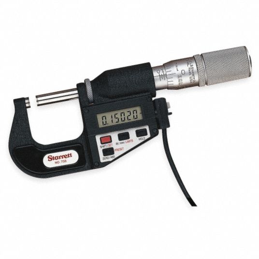 STARRETT Digital Outside Micrometer, Range 0 in to 1 in, 0 mm to 25.4 ...