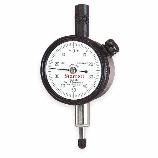 STARRETT Dial Indicator - Lug Back: 0 in to 0.25 in Range, Continuous Reading, 0-100 Dial ...