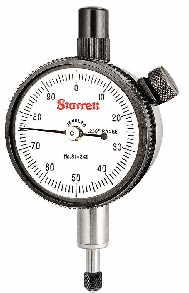 STARRETT Dial Indicator - Lug Back: 0 in to 0.25 in Range, Continuous Reading, 0-100 Dial ...