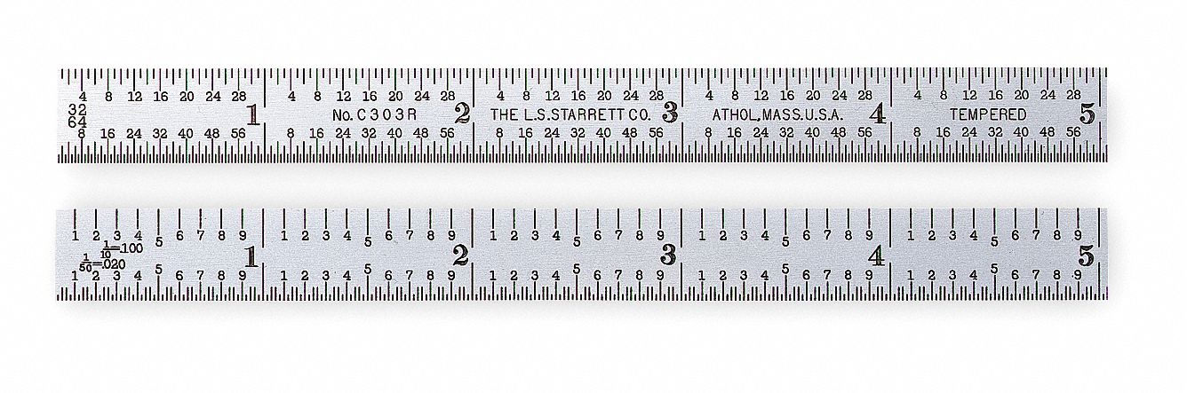 STARRETT Steel Rule, Flexible: 3R, 10ths/32nds/50ths/64ths, 6 in Lg (In ...