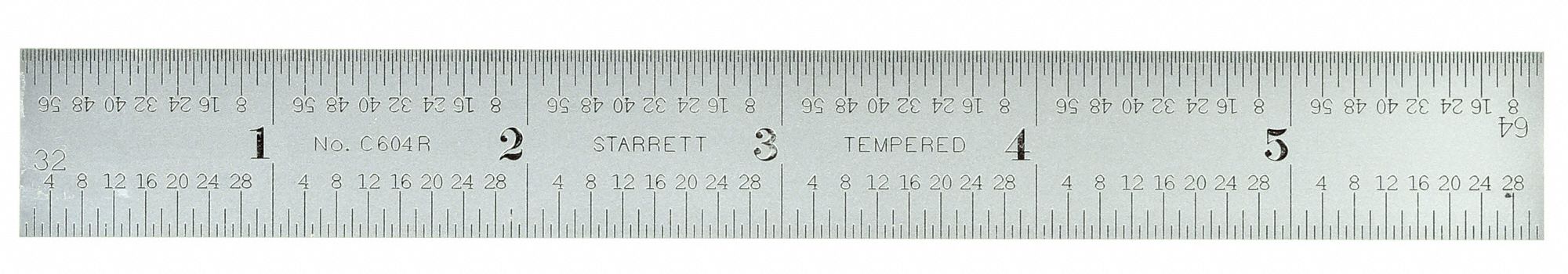 STARRETT Steel Rule, Spring Tempered: 4R, 16ths/32nds/64ths/8ths, 6 in ...