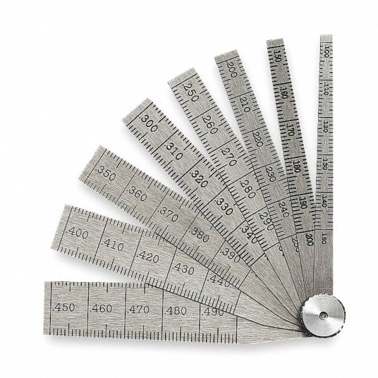 STARRETT Taper Gauge Set: 8 Leaves, 0.100 in to 0.500 in Range, 0.001 ...