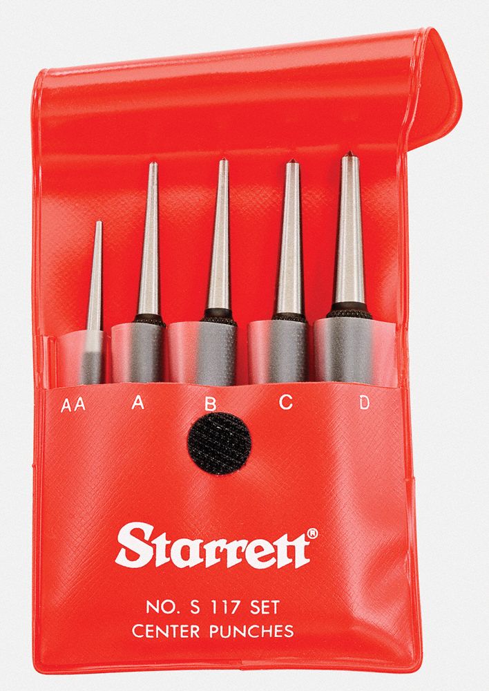 STARRETT Center Punch Set: 1/16 in_5/64 in_3/32 in_1/8 in_5/32 in Tip ...