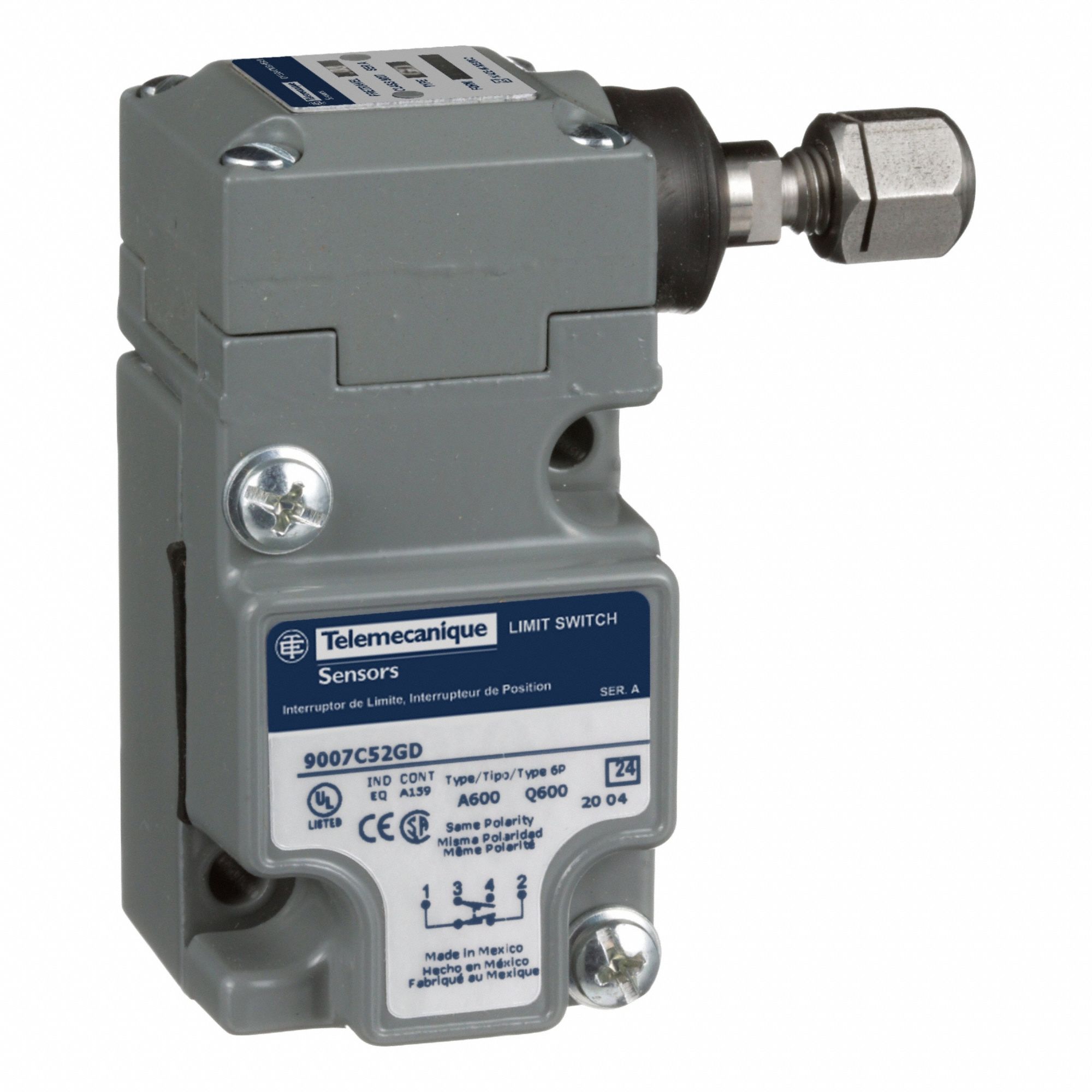 TELEMECANIQUE SENSORS, Plunger Actuator, Metallic, Plug-In Limit Switch ...