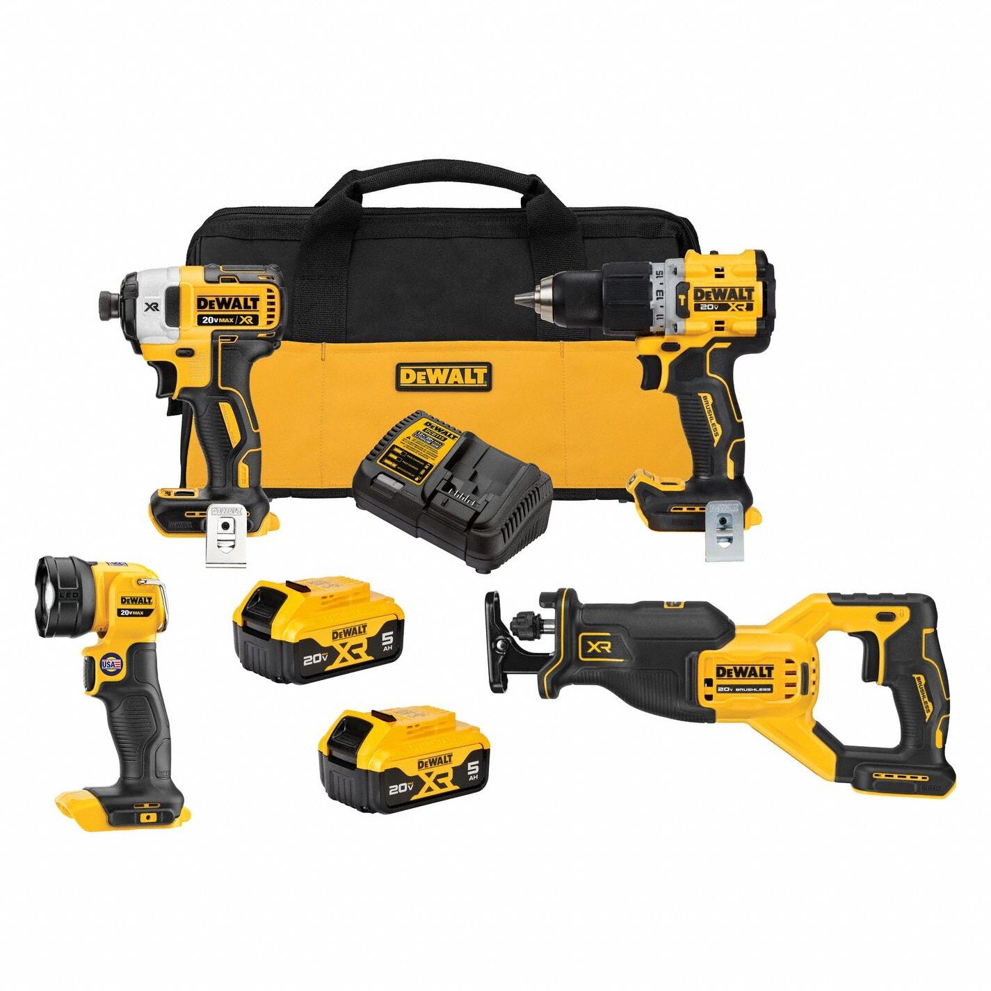 DEWALT, 4 Tools, 20 V DC Volt, Cordless Tool Combination Kit - 807VD9 ...