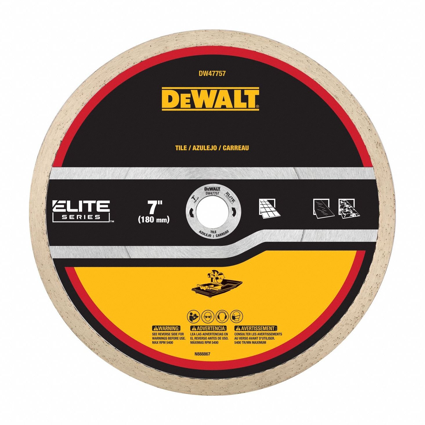 DEWALT, Ceramic/Granite/Marble/Porcelain/Stone/Tile, 7 in Blade Dia ...