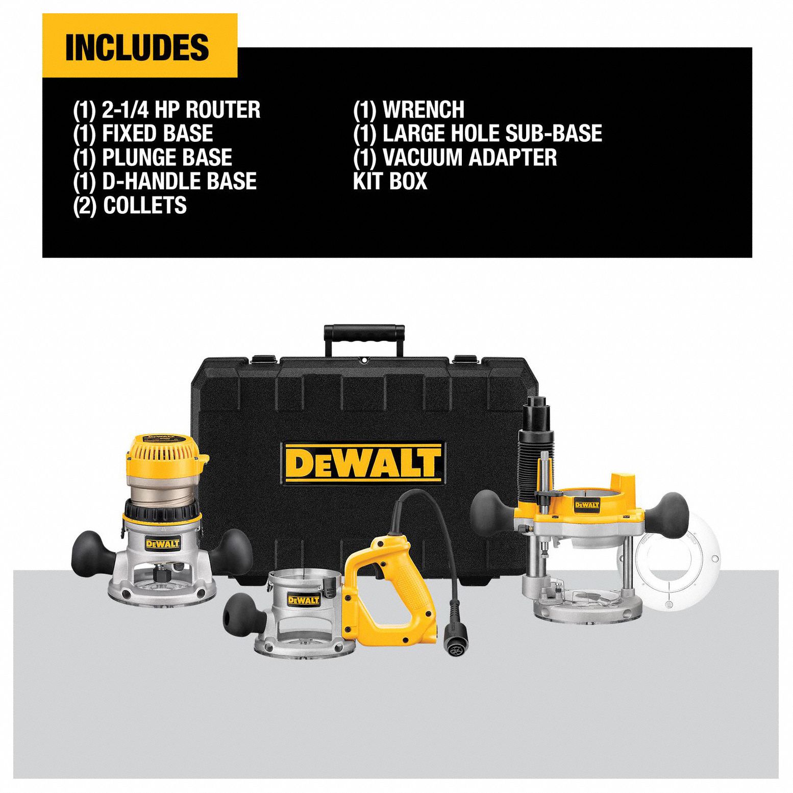 DEWALT Router: Mid-Size, Fixed and Plunge Base, 2.25 hp, Variable Speed ...