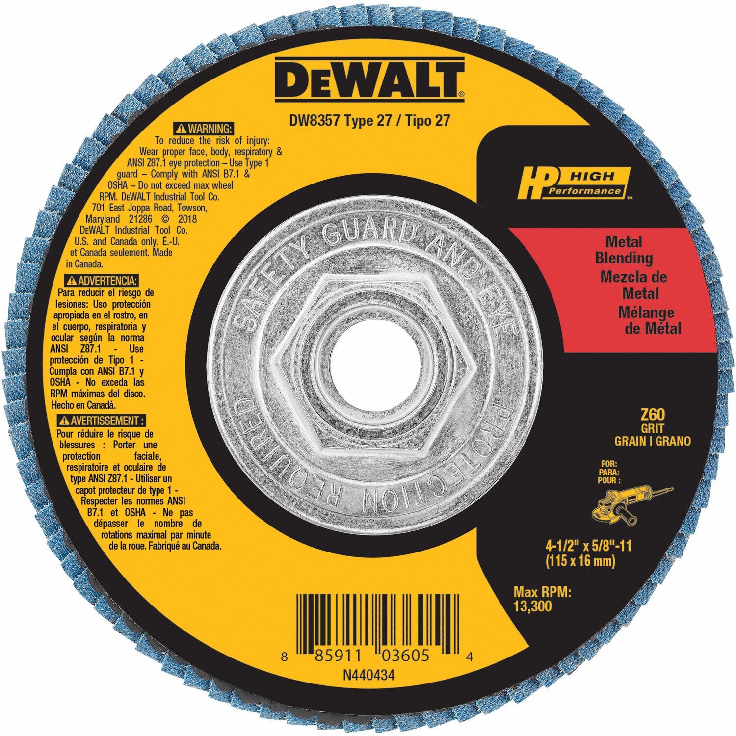 DEWALT, Type 27, 4-1/2" x 5/8"-11, Flap Disc - 13J215|DW8357 - Grainger
