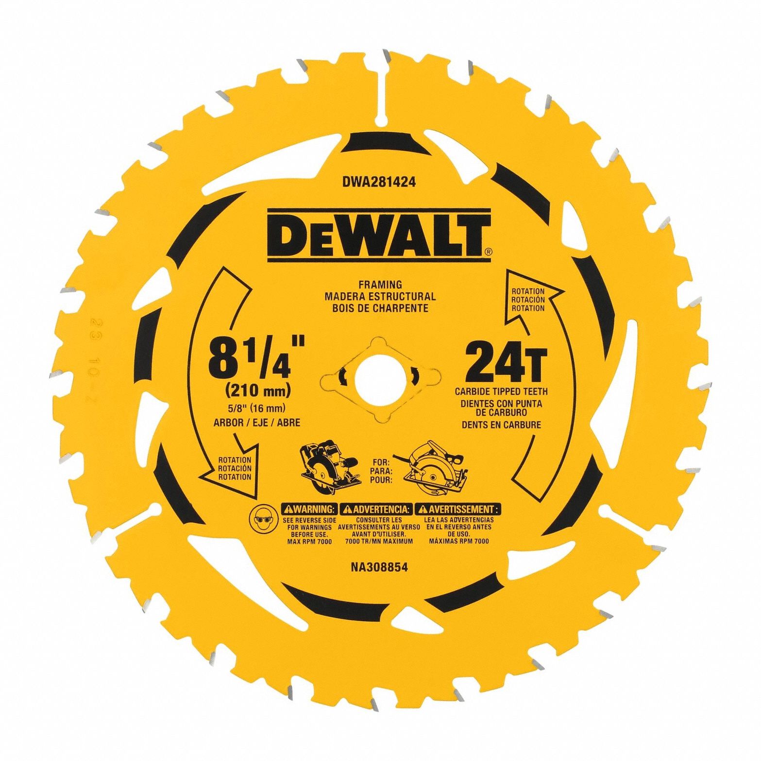 DEWALT, 8 1/4 in Blade Dia., 24 Teeth, Circular Saw Blade - 841U07 ...