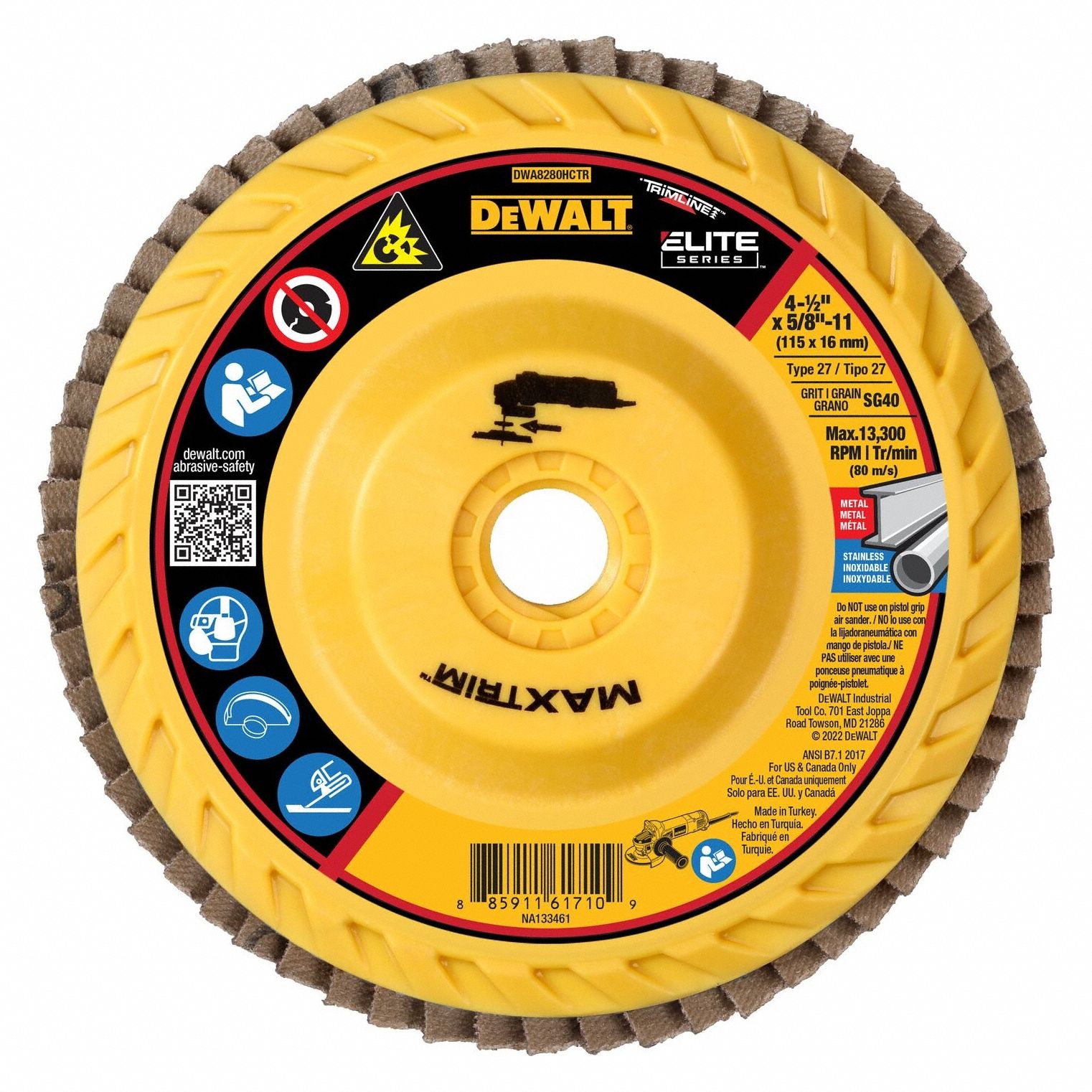 DEWALT, Type 27, 4-1/2" x 5/8"-11, Flap Disc - 494A15|DWA8280HCTR ...