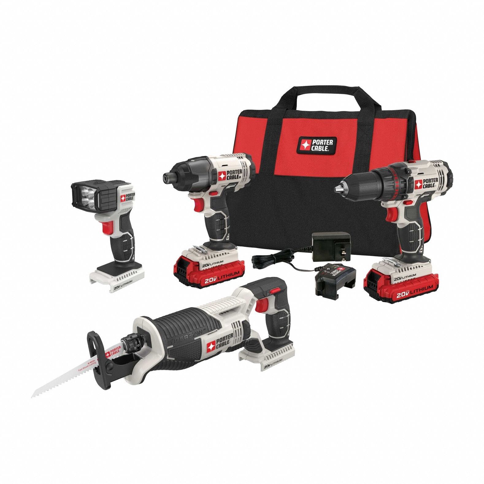 PORTER CABLE, 4 Tools, 20 V DC Volt, Cordless Tool Combination Kit ...