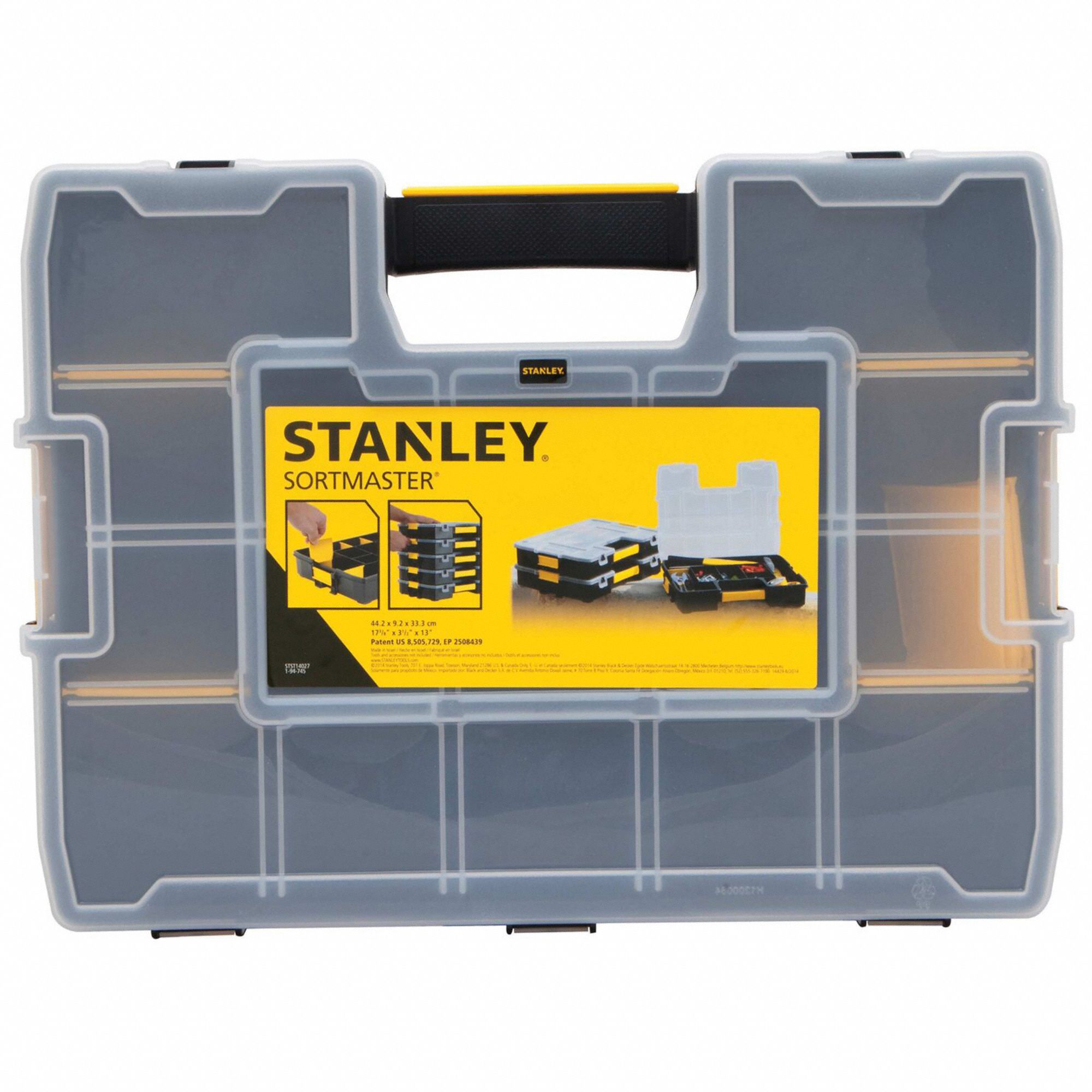 STANLEY, 16 3/4 in x 13 in x 3 3/8 in, Black/Yellow, Compartment Box ...
