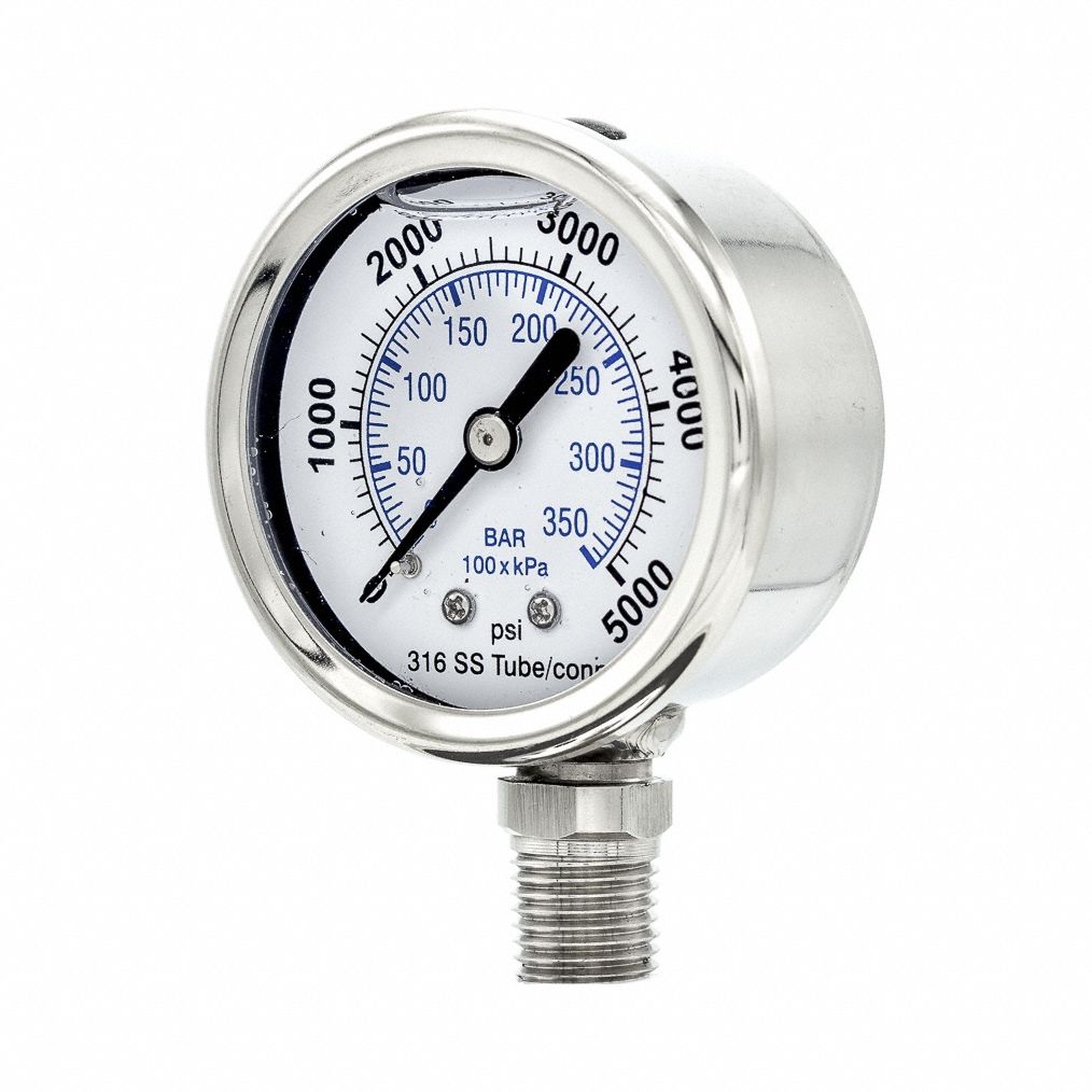 5,000 psi to 0 psi / Hg to 5,000 psi, 2 in Dial, Pressure Gauge - 859VZ7|PRO-301L-204R-01 - Grainger