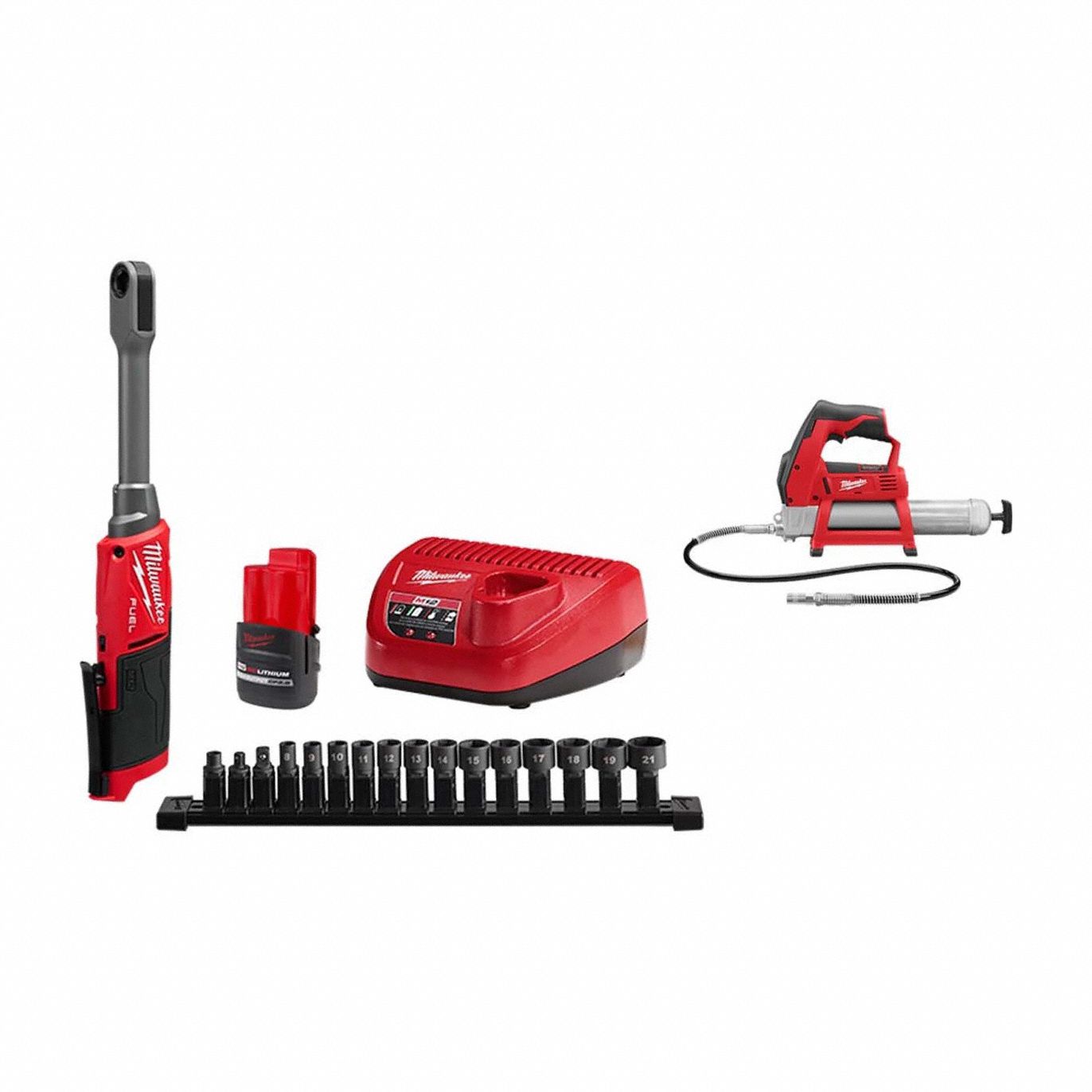 MILWAUKEE, 2 Tools, Grease Gun/Ratchet, Tool Combination Kit - 438MF7 ...