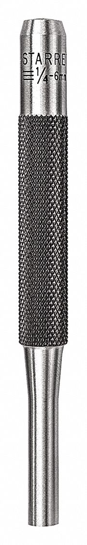 STARRETT Drive Pin Punch: 1/4 in Tip Size, 4 in Overall Lg, Round, Flat ...