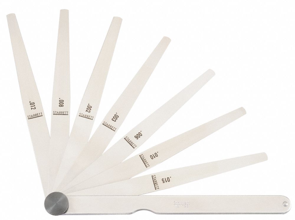STARRETT Tapered Feeler Gauge Set: Inch, 8 Feeler Blades, 0.0015 in to ...