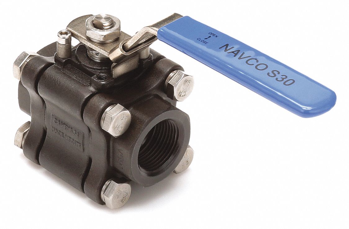 NAVCO Ball Valve, Carbon Steel, Inline, 3-Piece, Pipe Size 3/4 in ...