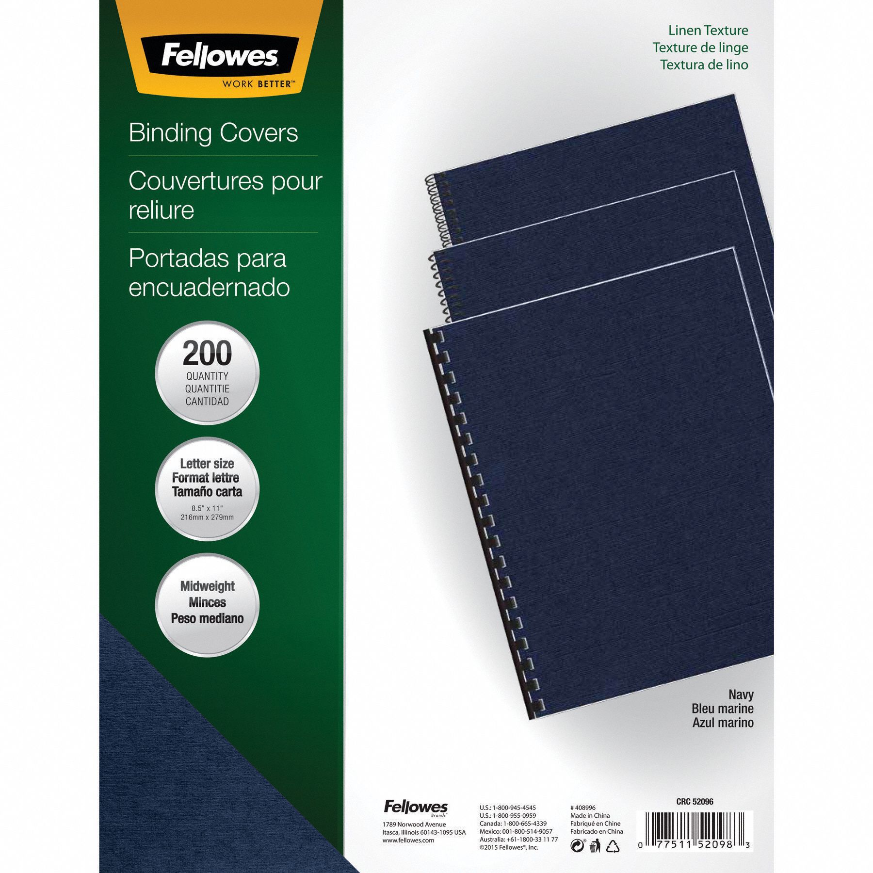 FELLOWES, 11 in Ht, 8 1/2 in Wd, Binding Covers - 30D536|52098 - Grainger