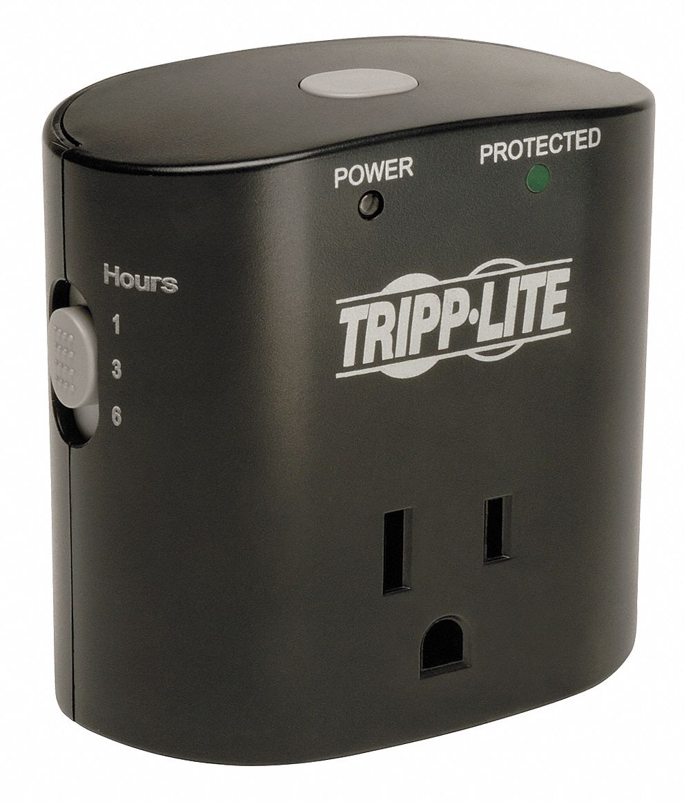 Surge Protector Plug Adapter, Black, Connector Type: 5-15R, Plug ...