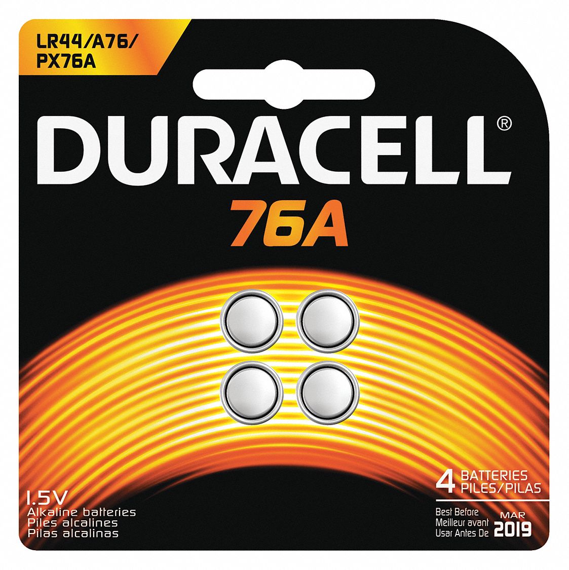 76A, Button Cell Battery, Alkaline, 1.5V DC, Diameter 0.450 in, Depth 0 ...