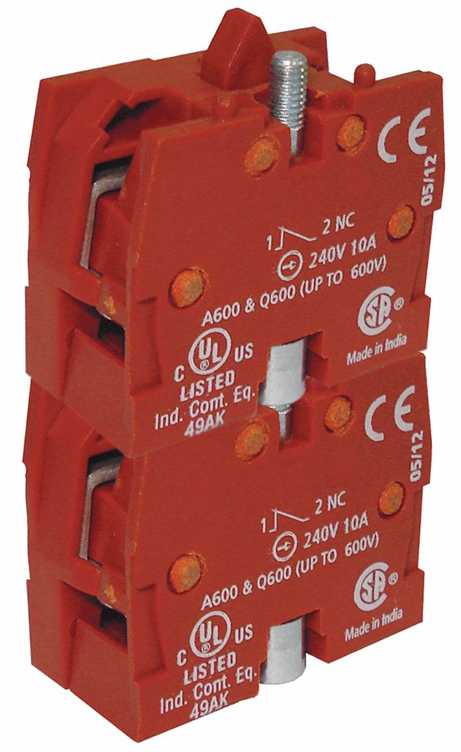 DAYTON, 22 mm Panel Mounting Size, 2NC, Contact Block - 30G078|30G078 ...