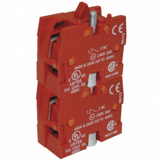 Contact Block, 22mm, 2NC Contact Form, 1.2 A @ 600V AC, 3A @ 240V AC ...