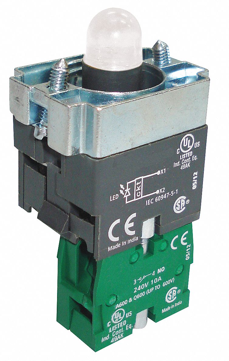 DAYTON Lamp Module and Contact Block: Chrome Operators, Green, 1NO, 24V ...