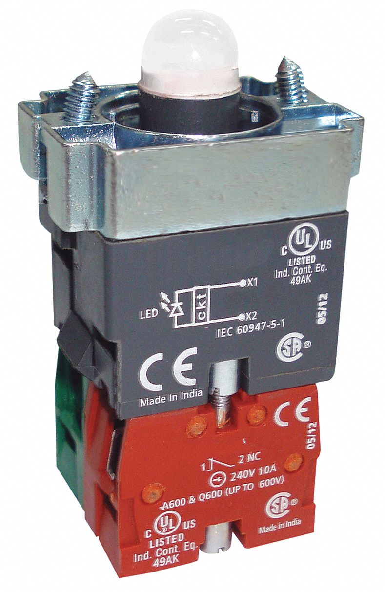 DAYTON Lamp Module and Contact Block: Chrome Operators, Red, 1NO/1NC ...