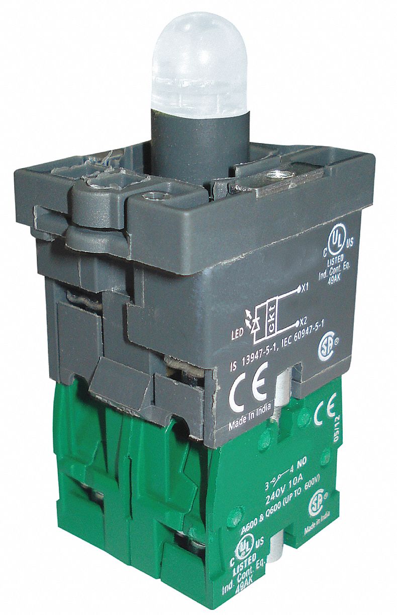 DAYTON Lamp Module and Contact Block: Plastic Operators, Red, 2NO, 24V ...