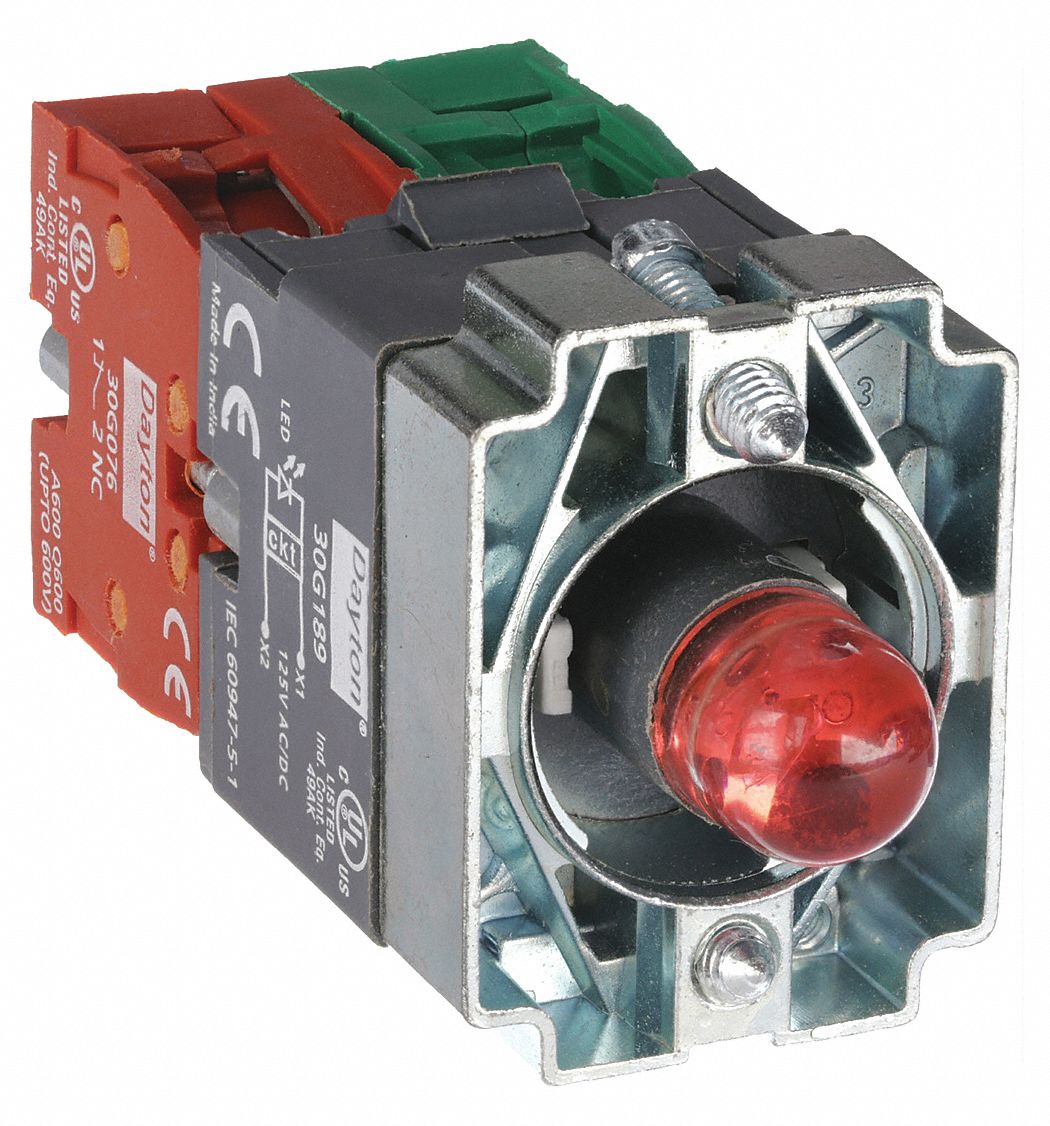 DAYTON Lamp Module and Contact Block: Chrome Operators, Red, 1NO/1NC ...