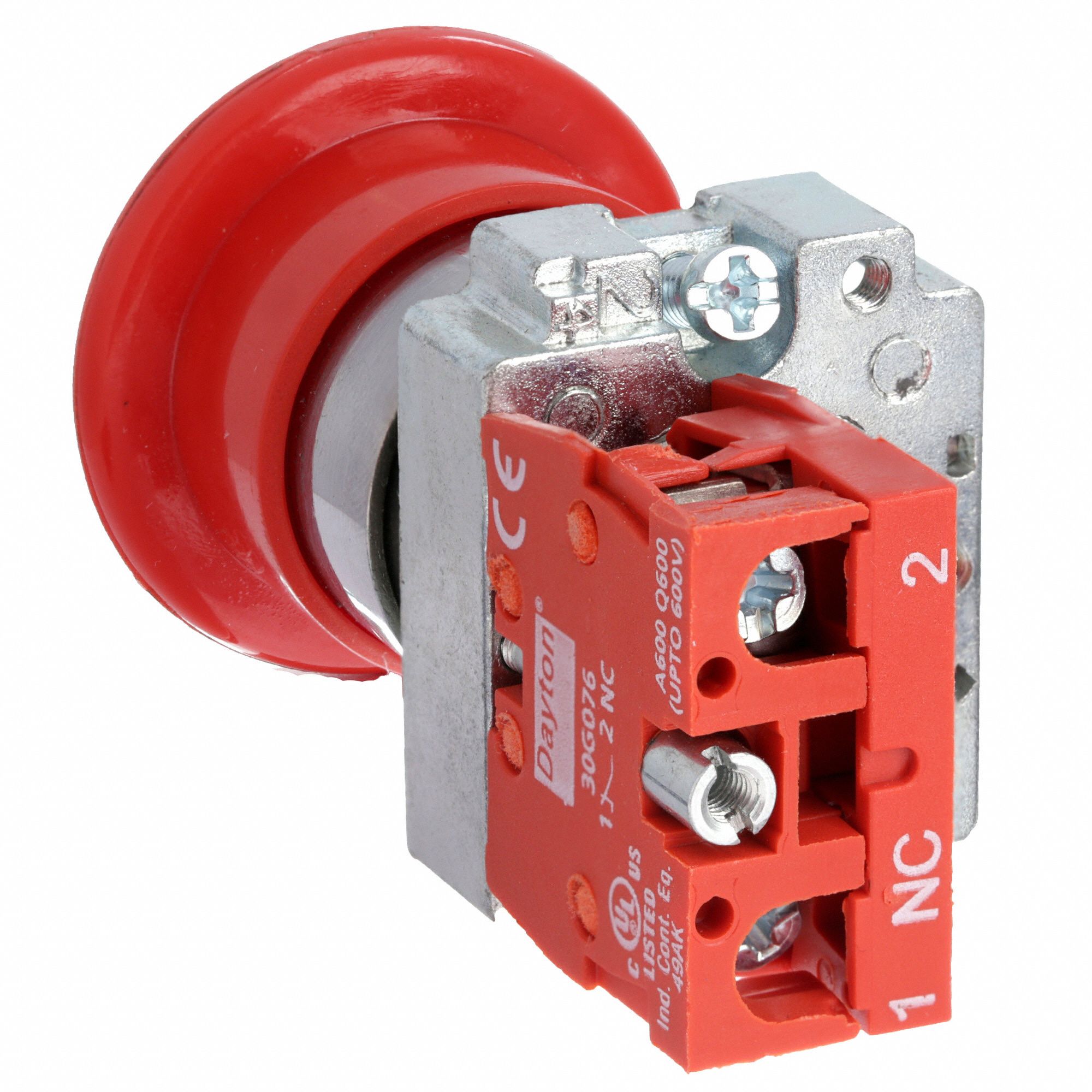 DAYTON Emergency Stop Push Button: 22 mm Size, Push / Pull, Red, 1NC, 1 ...