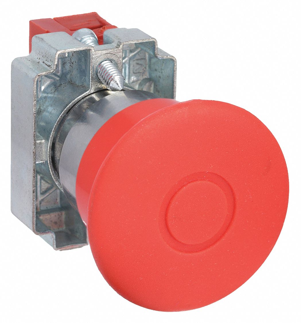 DAYTON Emergency Stop Push Button: 22 mm Size, Push / Pull, Red, 1NC, 1 ...