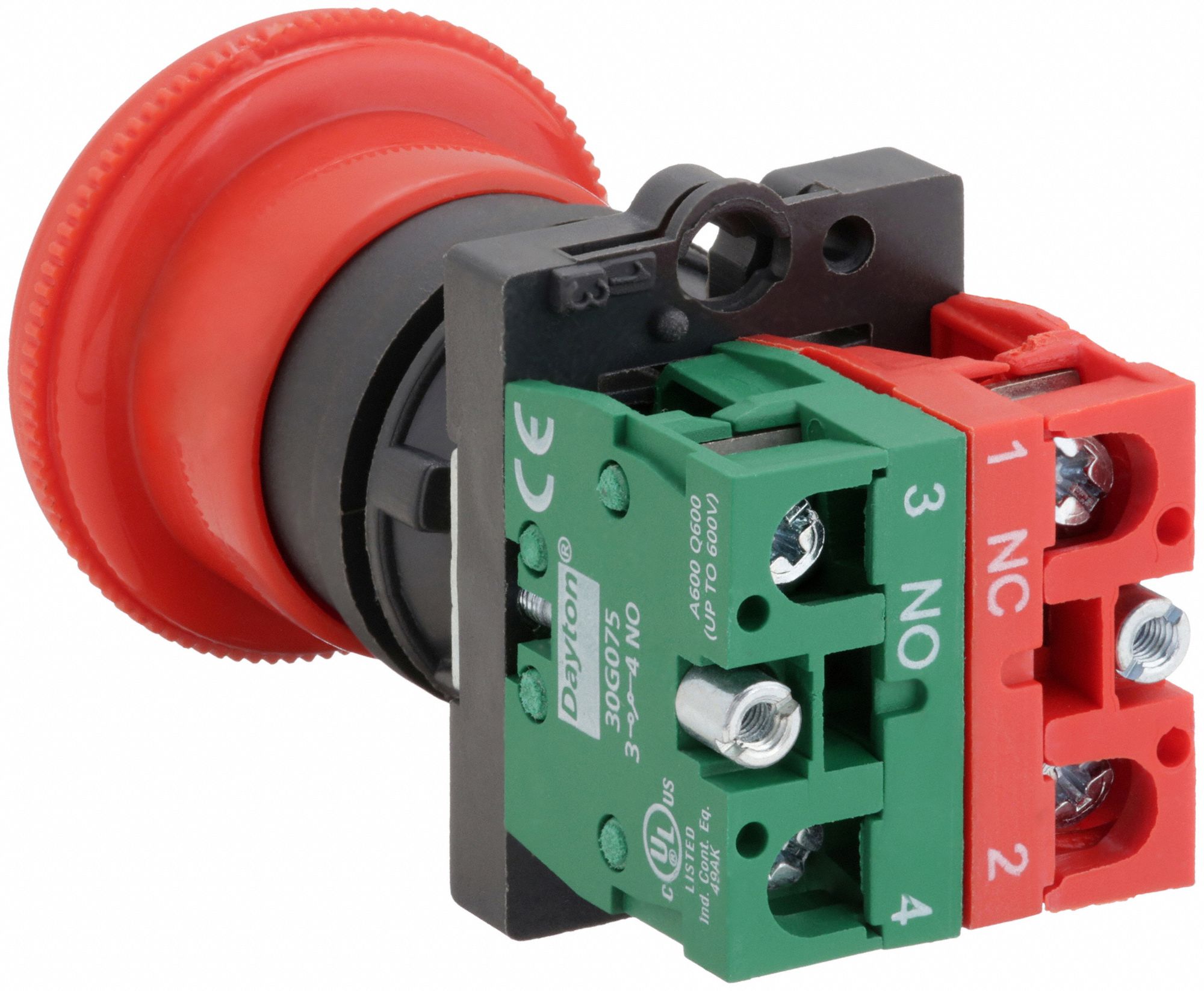 DAYTON Emergency Stop Push Button: 22 mm Size, Maintained Push / Turn ...