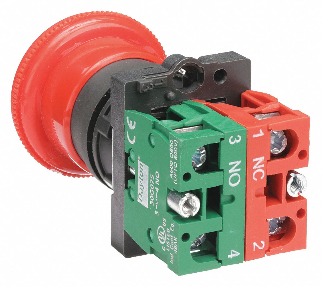 DAYTON Emergency Stop Push Button: 22 mm Size, Maintained Push / Turn ...