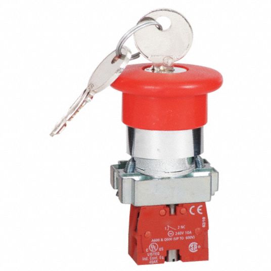 DAYTON Emergency Stop Push Button: 22 mm Size, Maintained Push / Key ...