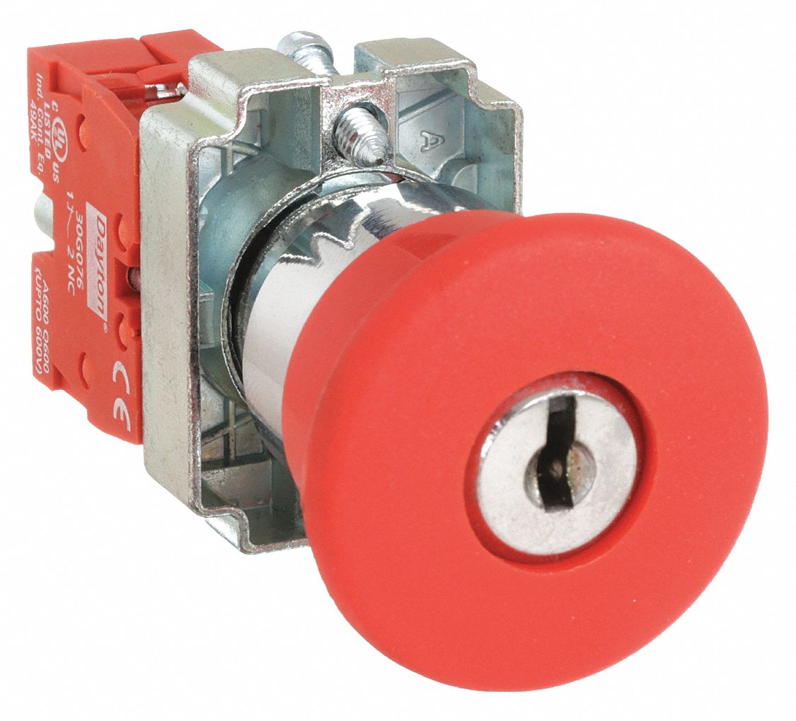 DAYTON Emergency Stop Push Button: 22 mm Size, Maintained Push / Key ...