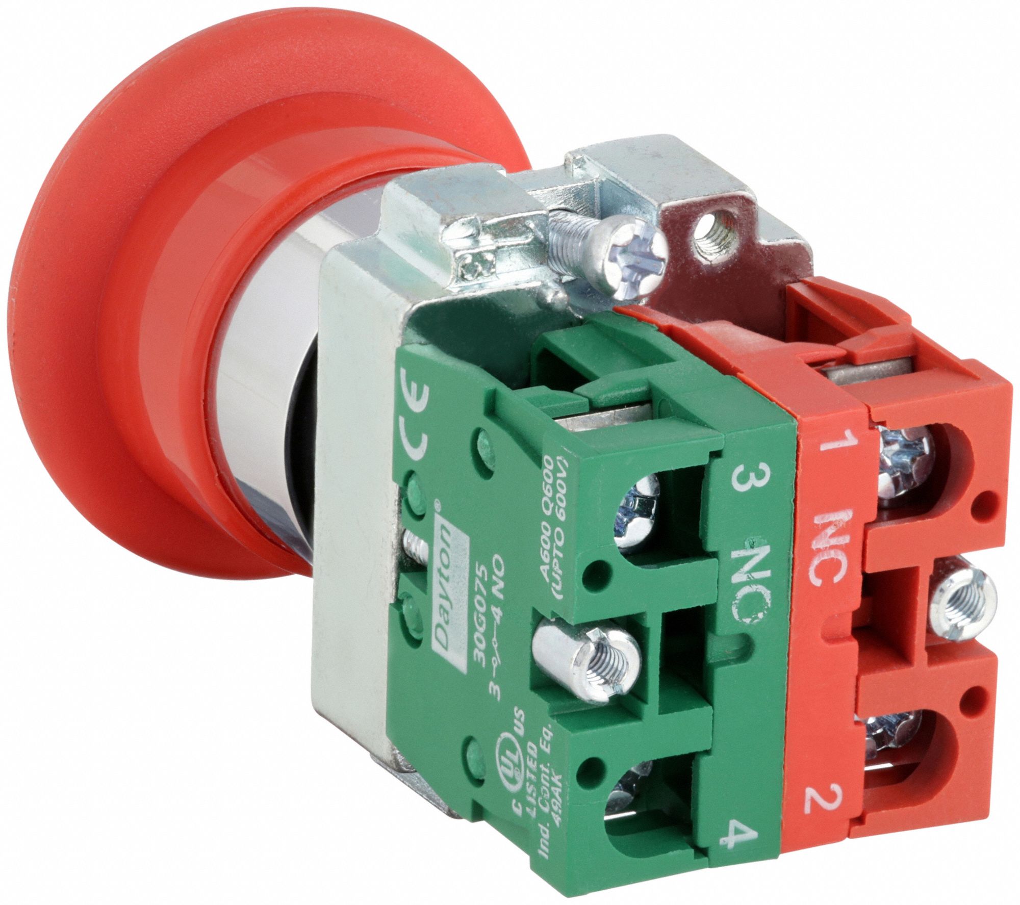 DAYTON Emergency Stop Push Button: 22 mm Size, Maintained Push / Key ...