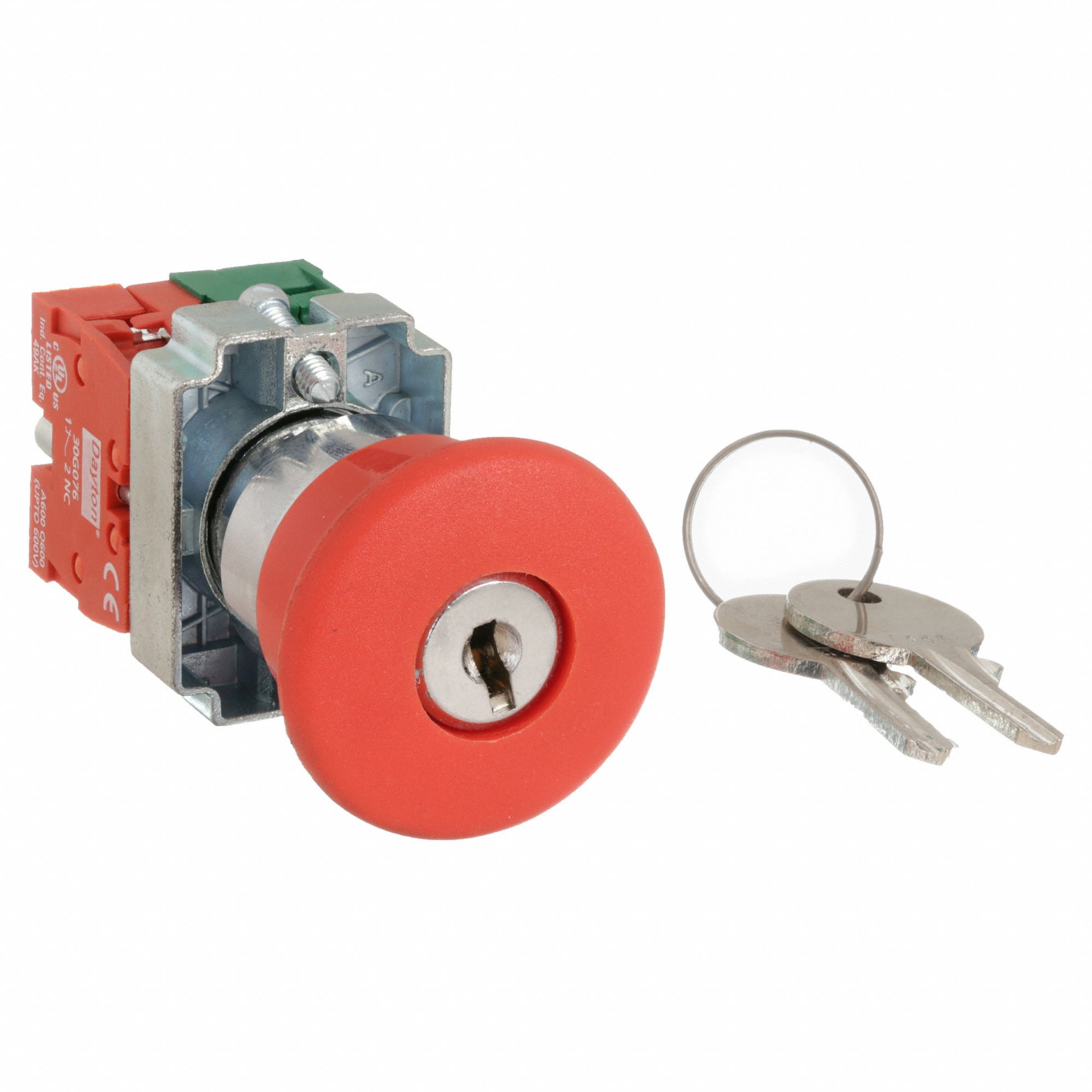 DAYTON Emergency Stop Push Button: 22 mm Size, Maintained Push / Key ...