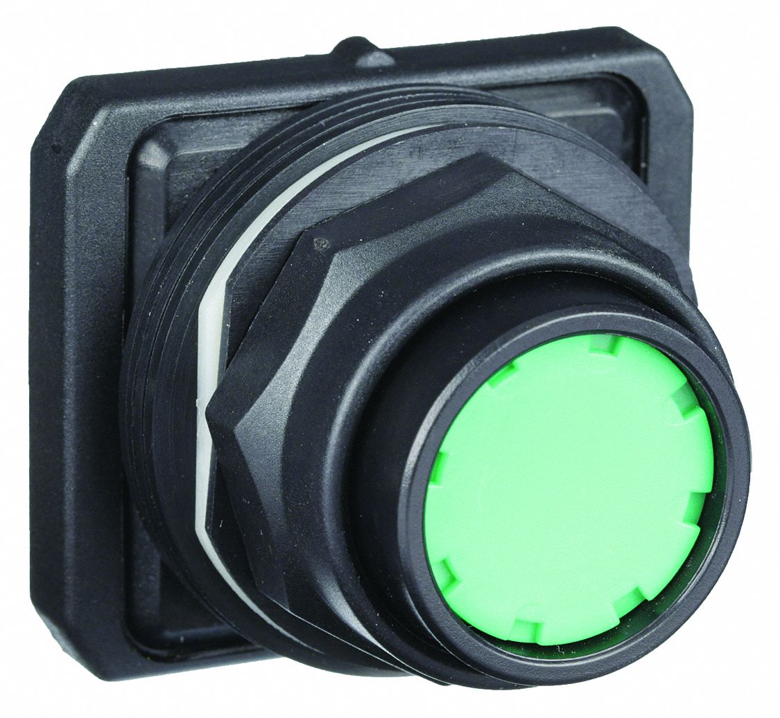 DAYTON, 30 mm Mounting Size, Non-Metallic, Extended Push Button ...