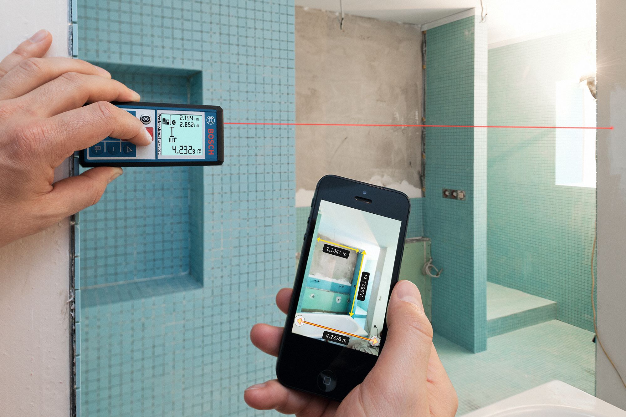 BOSCH Laser Distance Meter, Indoor, Outdoor, Maximum Measuring Distance ...