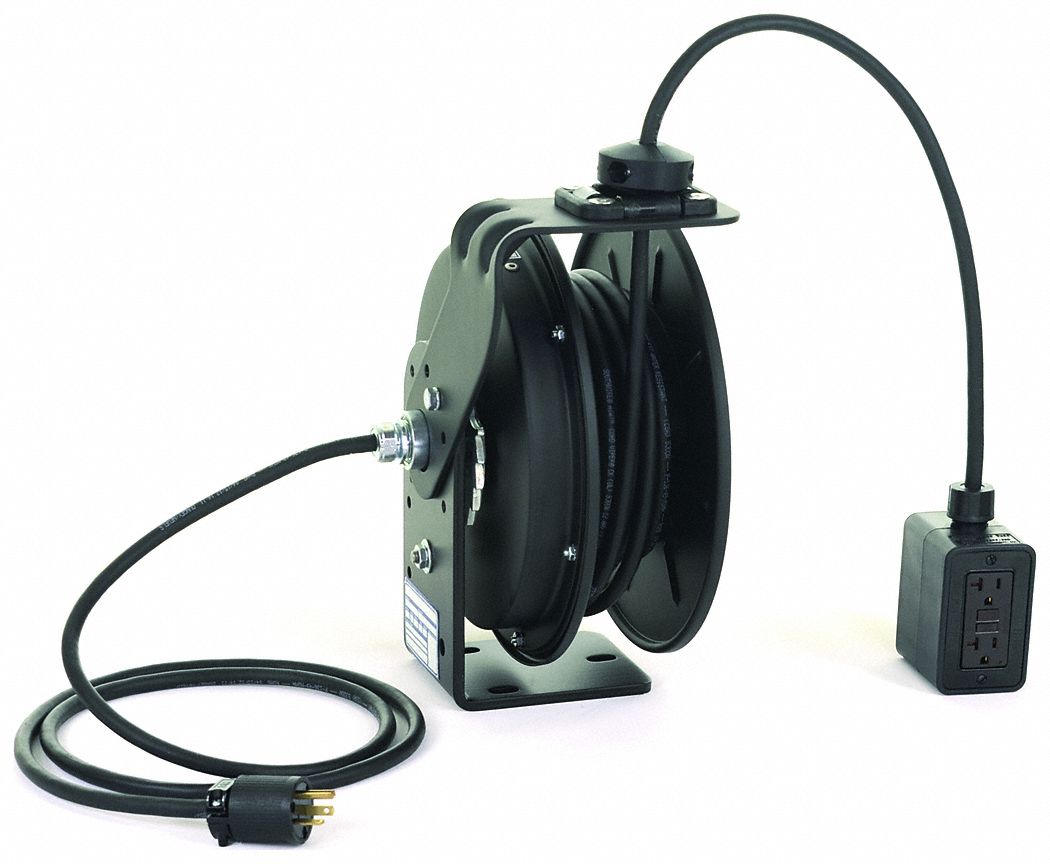 Retractable Cord Reel, 120V AC, Duplex GFCI Box Receptacle, 25 ft ...