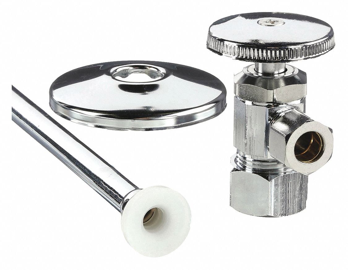 ZURN, 1/2 in Compression, 3/8 in Compression, Water Supply Stop ...