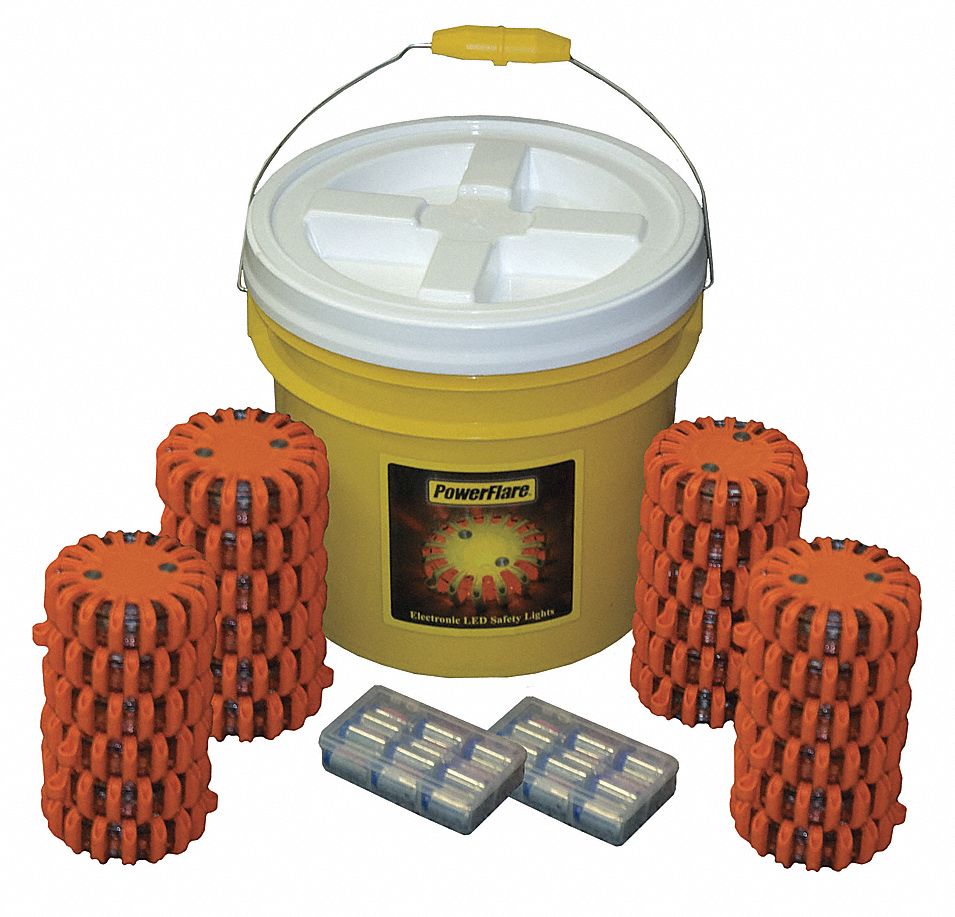 POWERFLARE, Amber/Red, LED Road Flare Kit - 30RU09|BUCKET24Y-RA-O ...