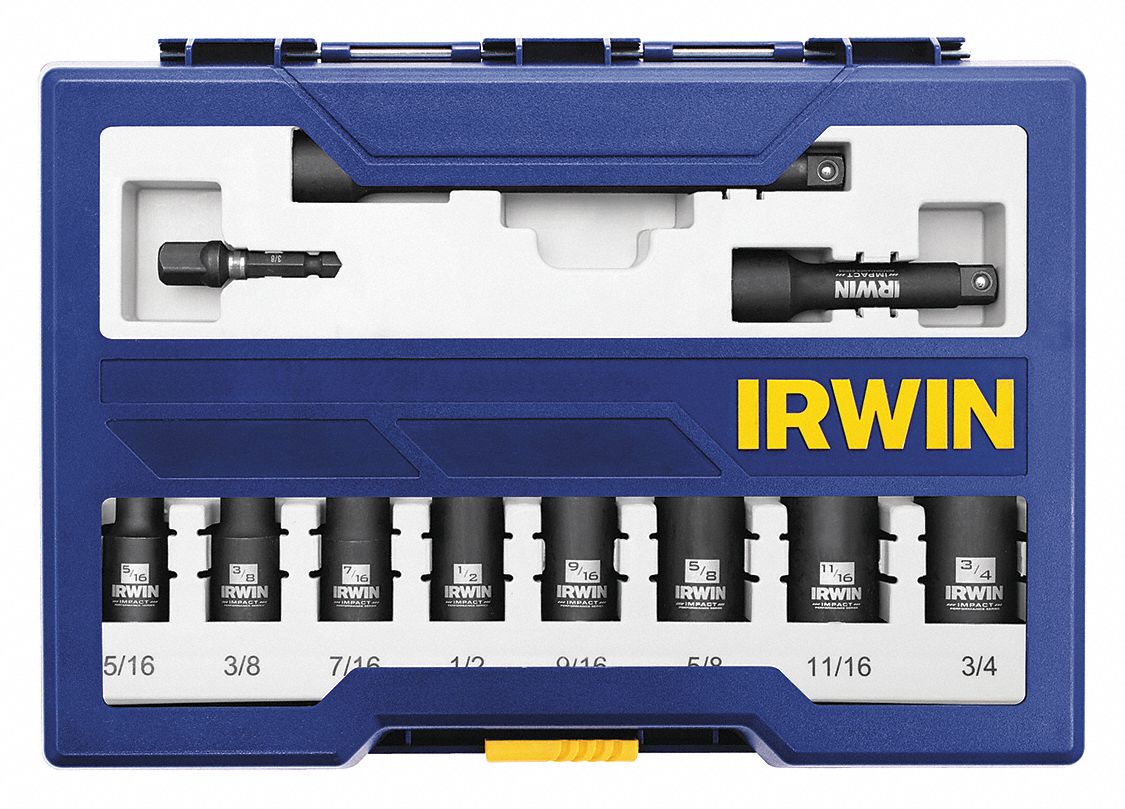 Impact Socket Set, Black Oxide, 3/8 in, Impact Rated Yes - Grainger