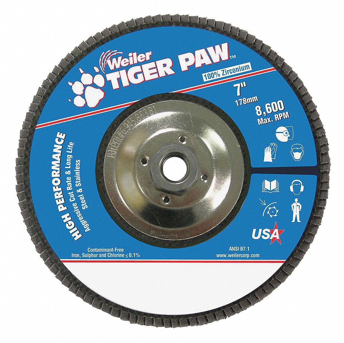 WEILER, Type 27, 7" x 5/8"-11, Flap Disc - 30TT92|98815 - Grainger