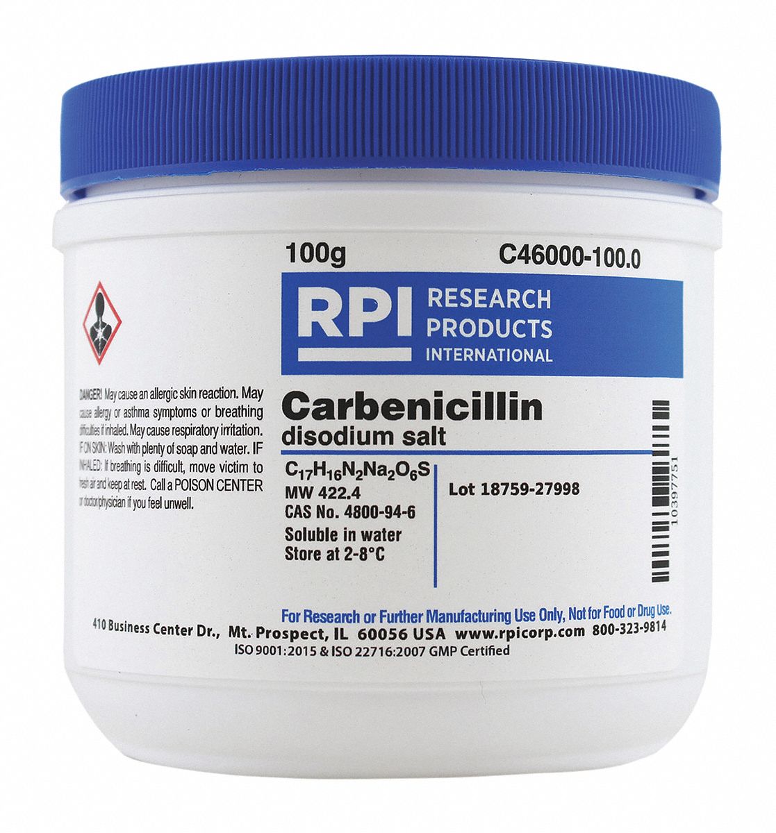 RPI Carbenicillin, Disodium Salt: 100 g Container Size, Powder - 30TX59 ...