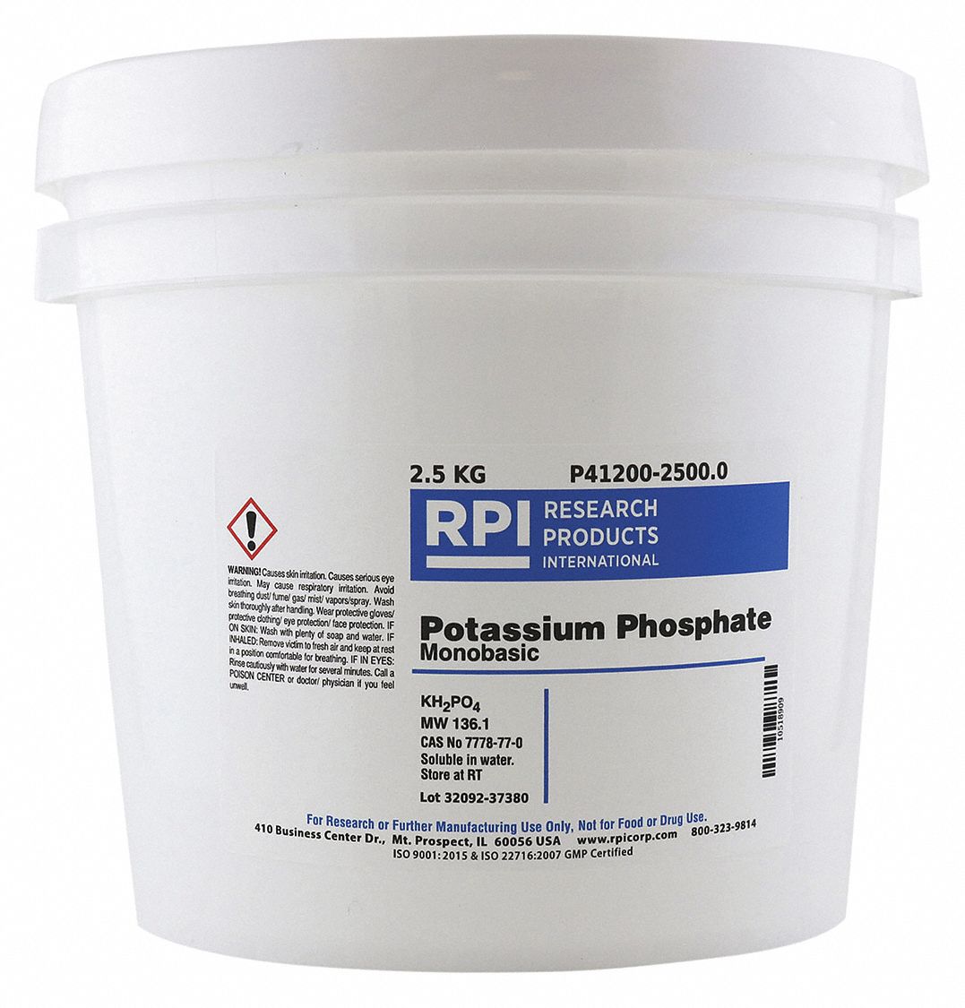 RPI Potassium Phosphate Monobasic: P41200, 7778-77-0, 136.1, KH2PO4, 2. ...